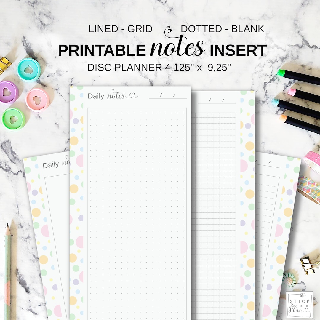 Half Sheet Printable Lined Notes Pages Fit Happy Planner Skinny Classic ...