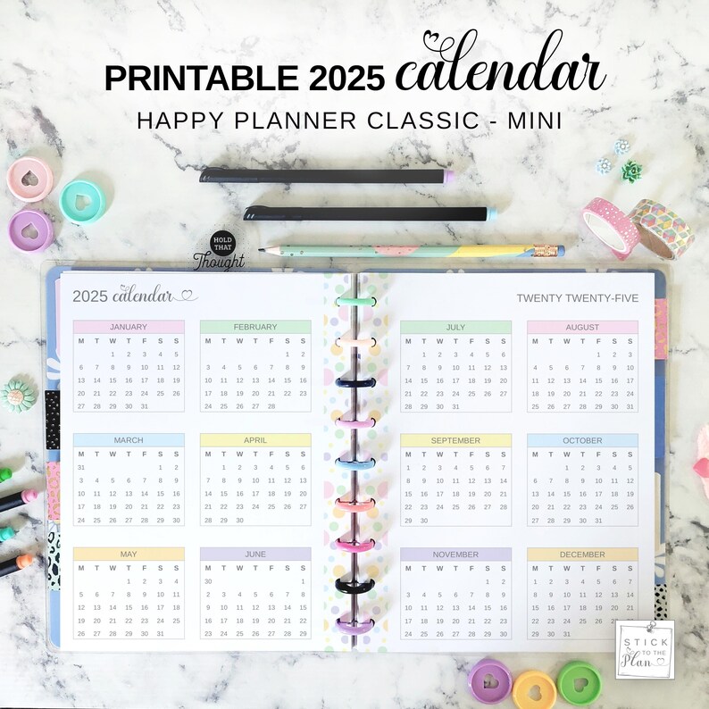 2025 Happy Planner Classic Printable Yearly Calendar, Mini HP Year at a ...
