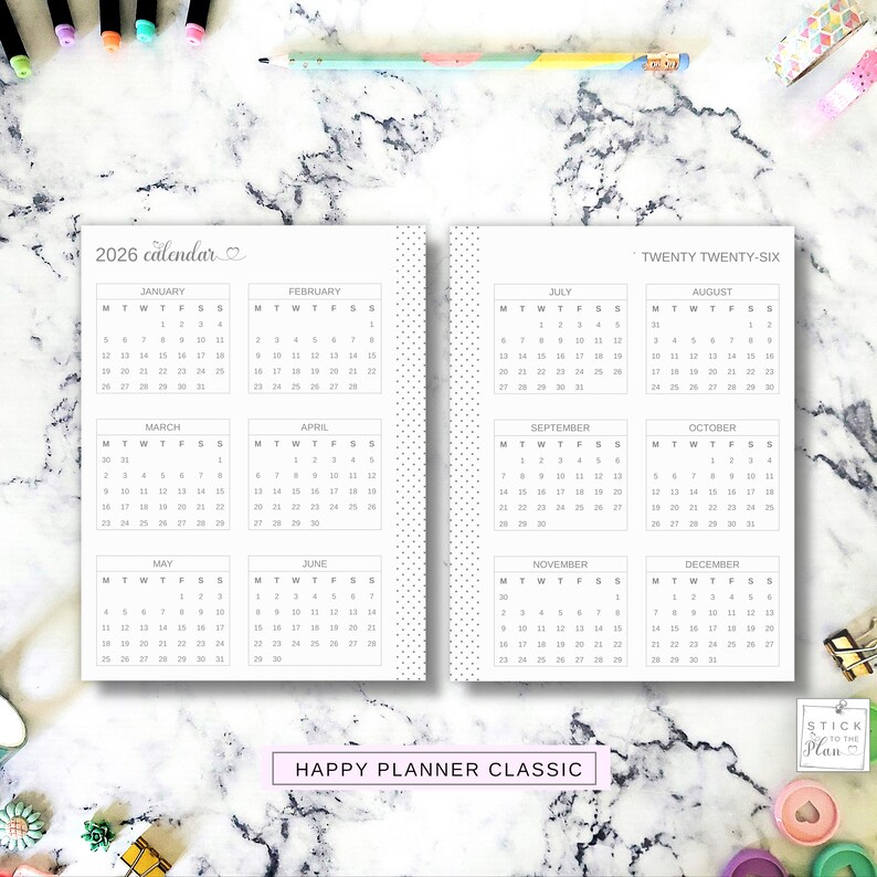 2026 Yearly Calendar Printable Disc Planner Insert Fit Happy Planner ...