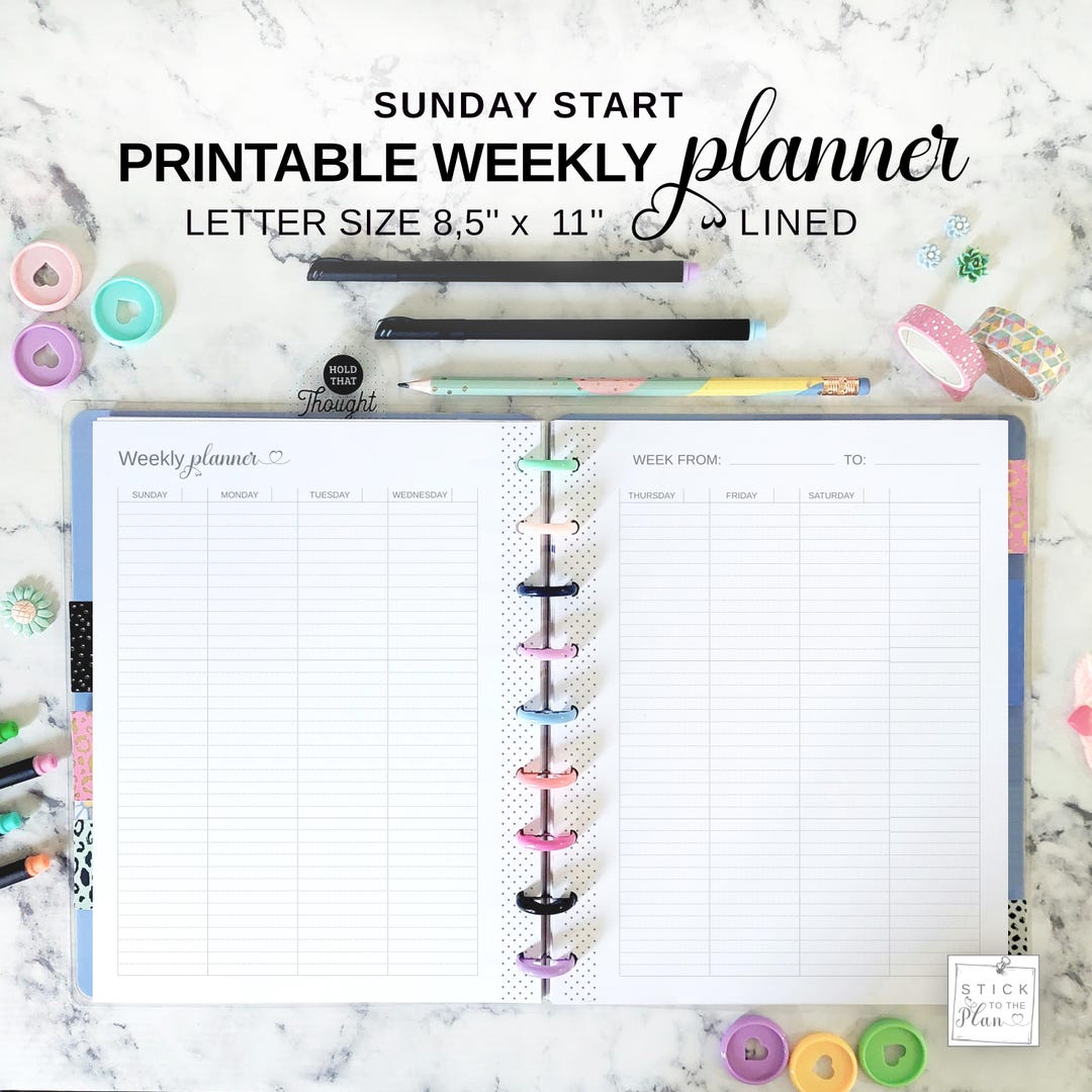 Sunday Start Lined Vertical Weekly Insert Fit Big Happy Planner, Letter ...