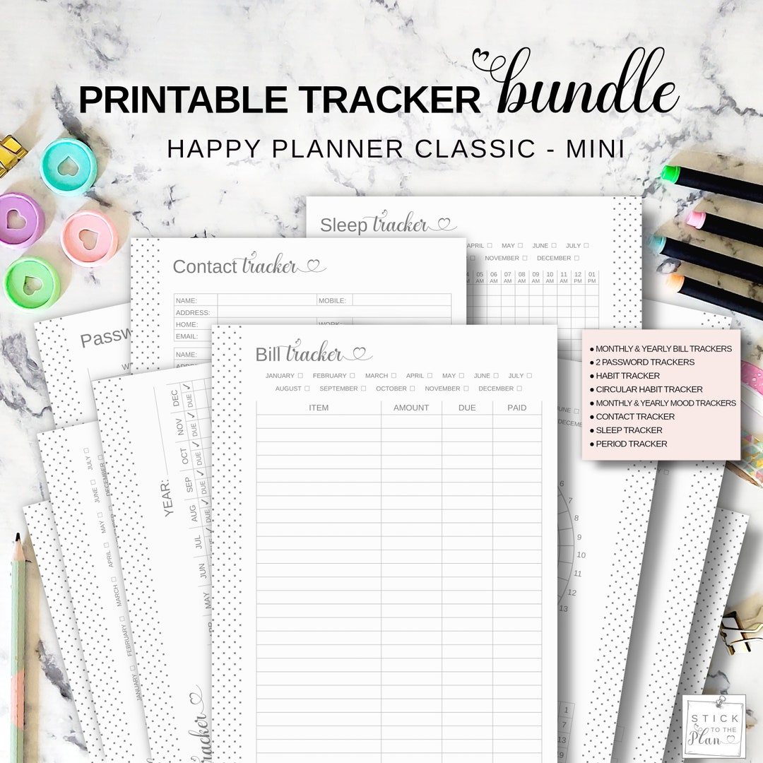 Planner Tracker Bundle Printable Happy Planner Classic Inserts, Mini HP ...