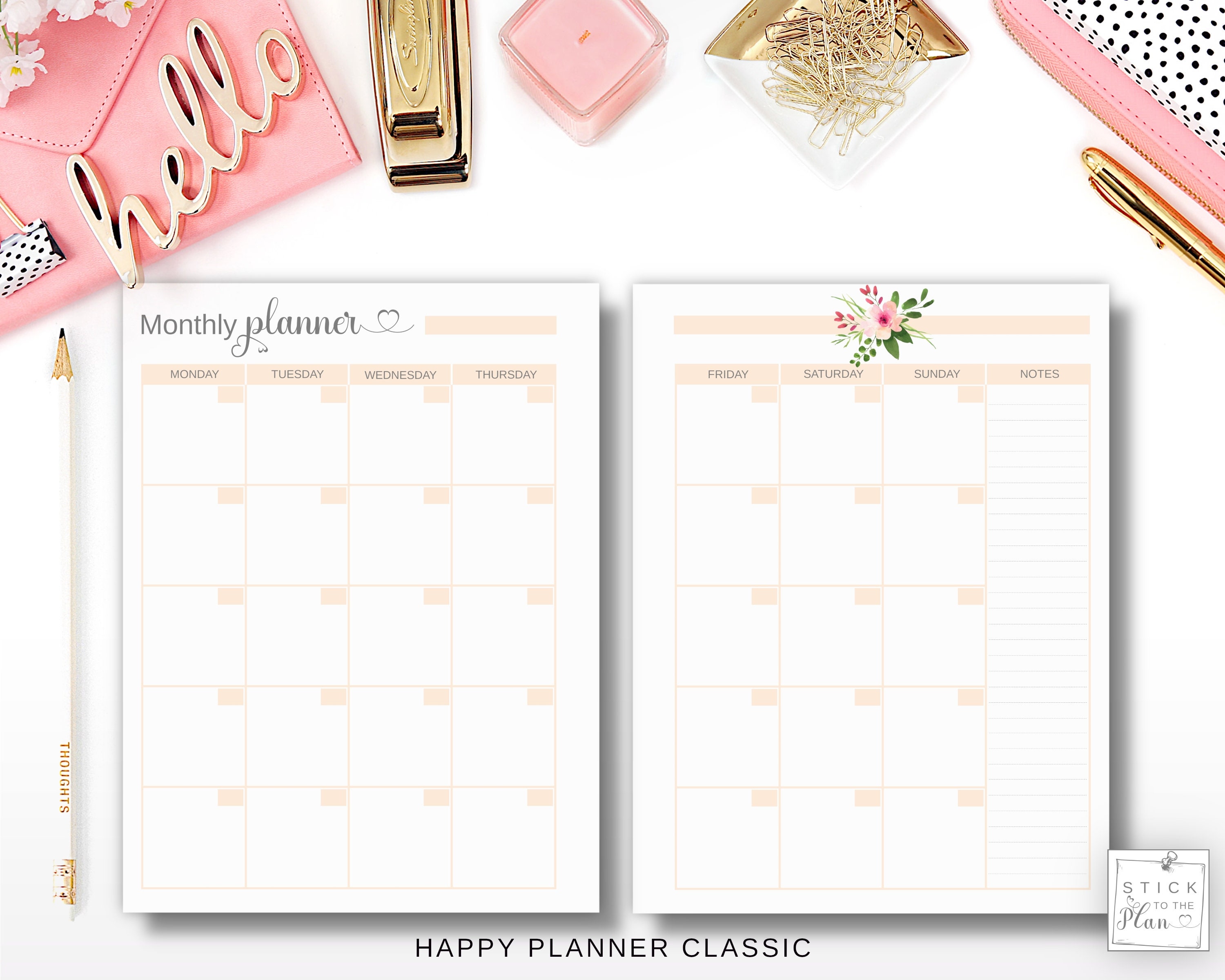 Classic Happy Planner Monthly Printable Insert on Two Pages, Mini HP ...