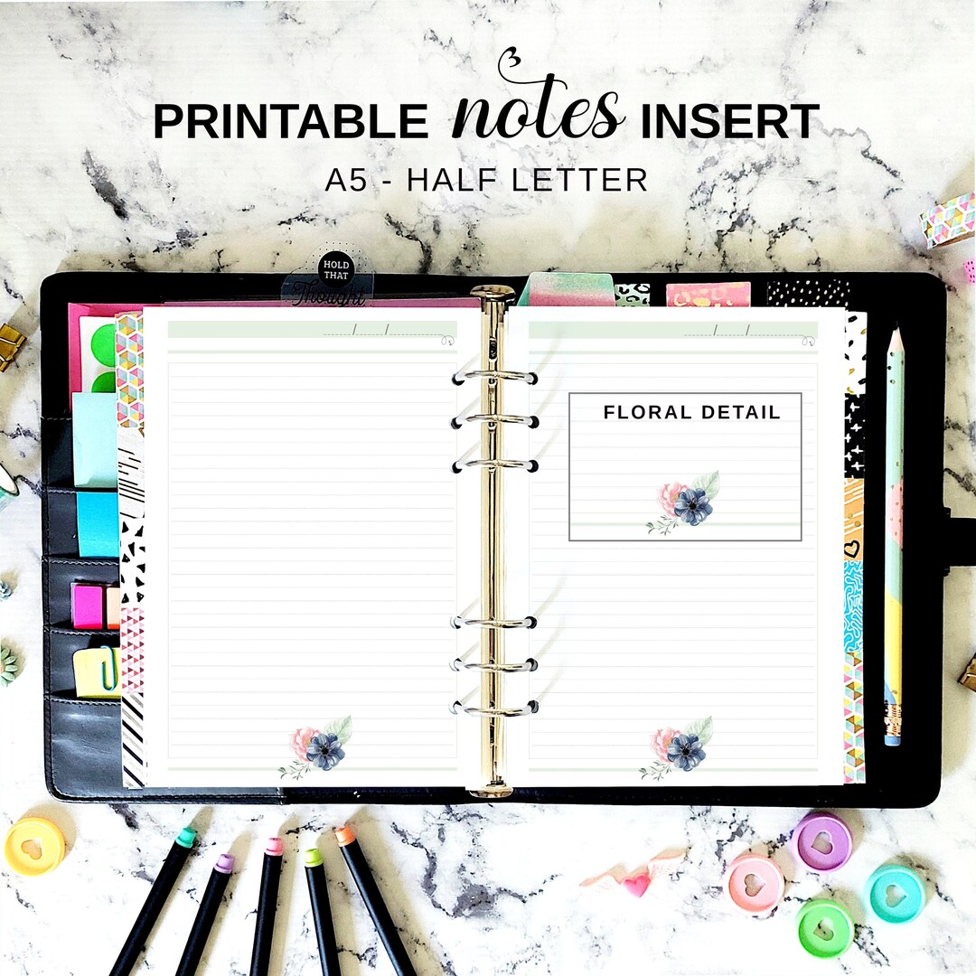 Printable Note Pages A5, Half Size Planner Notes Insert, Pastel Lined ...