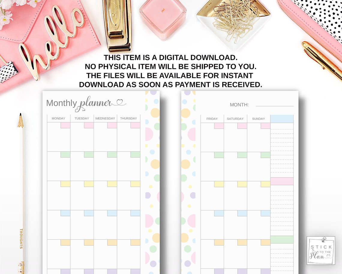 Monthly Insert on Two Pages Personal Size, Printable Monthly Planner ...
