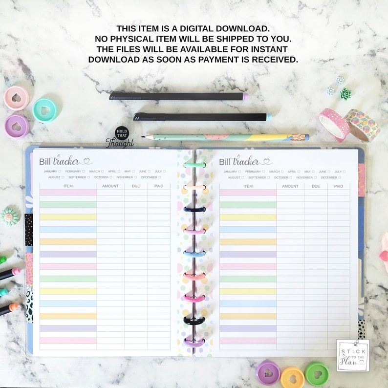 Bill Tracker Printable Insert Fit Happy Planner Classic & Mini, Bill ...
