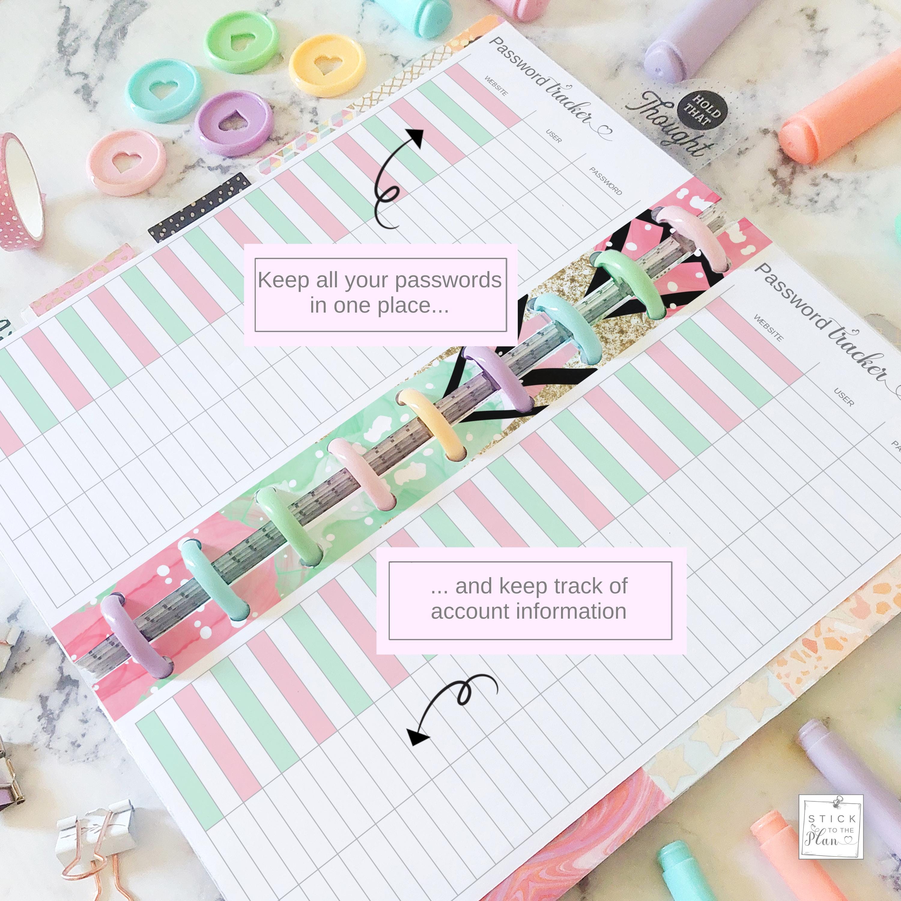 Disc Planner Printable Password Tracker Insert Fit Happy Planner Skinny ...