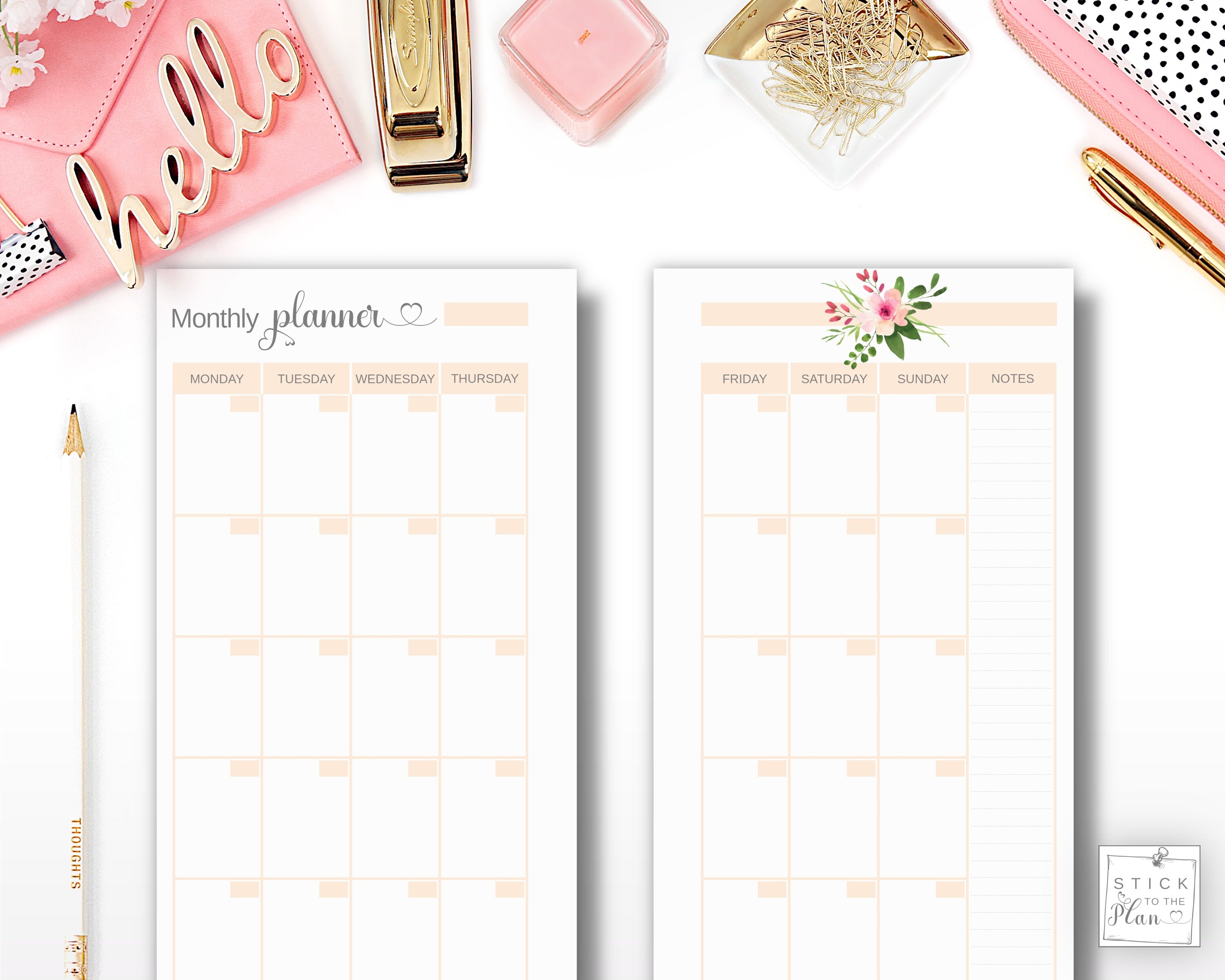 Printable Personal Monthly Planner, Personal Size Monthly Insert on 2 ...
