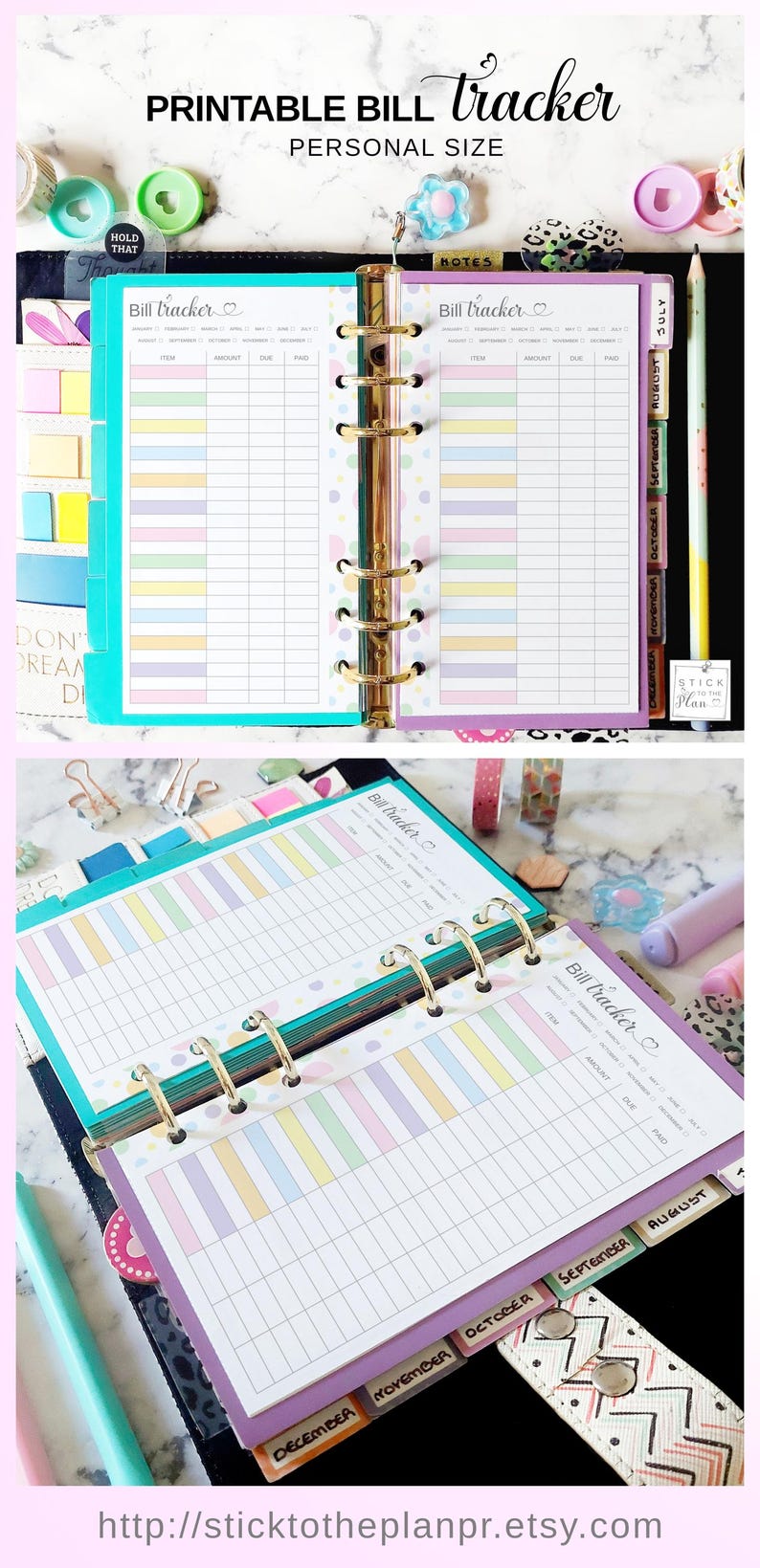Personal Bill Tracker Planner, Printable Filofax Expense Tracker ...