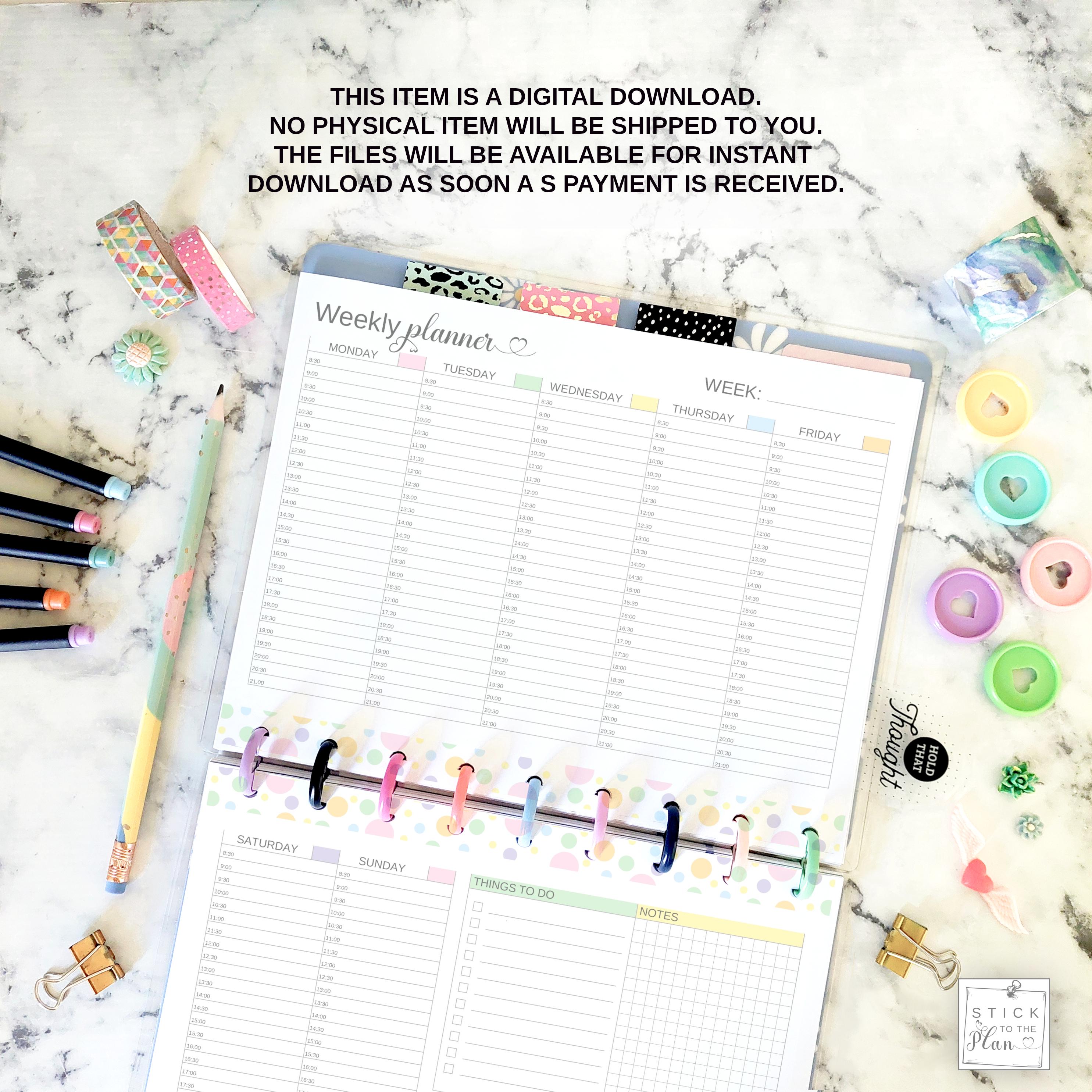 Half Hourly Weekly Schedule Printable Planner Insert Fit Classic Happy ...