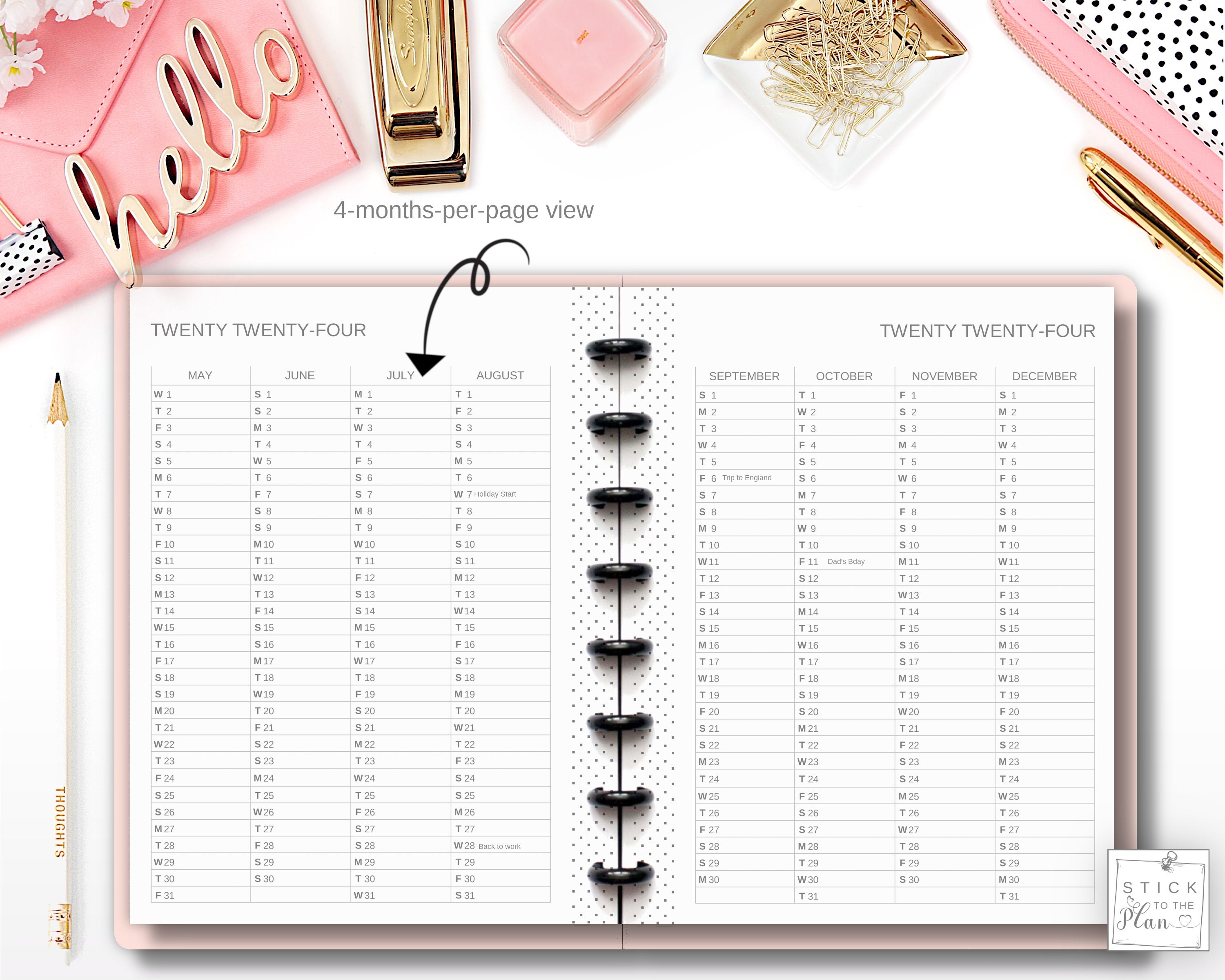 Vertical Yearly Calendar 2024 Printable Happy Planner Classic Insert ...