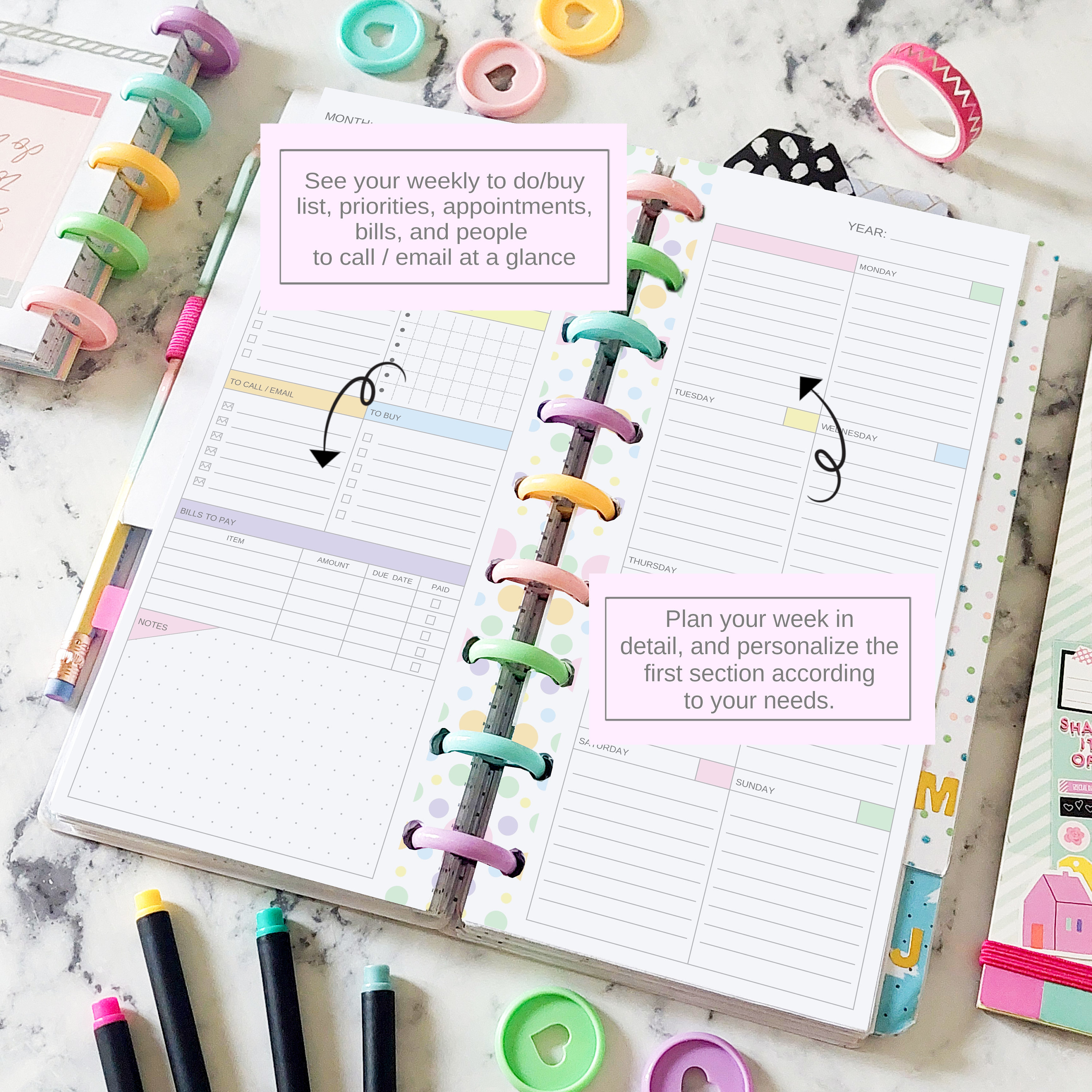 Printable Dashboard Layout Happy Planner Skinny Classic Insert, HP Half ...