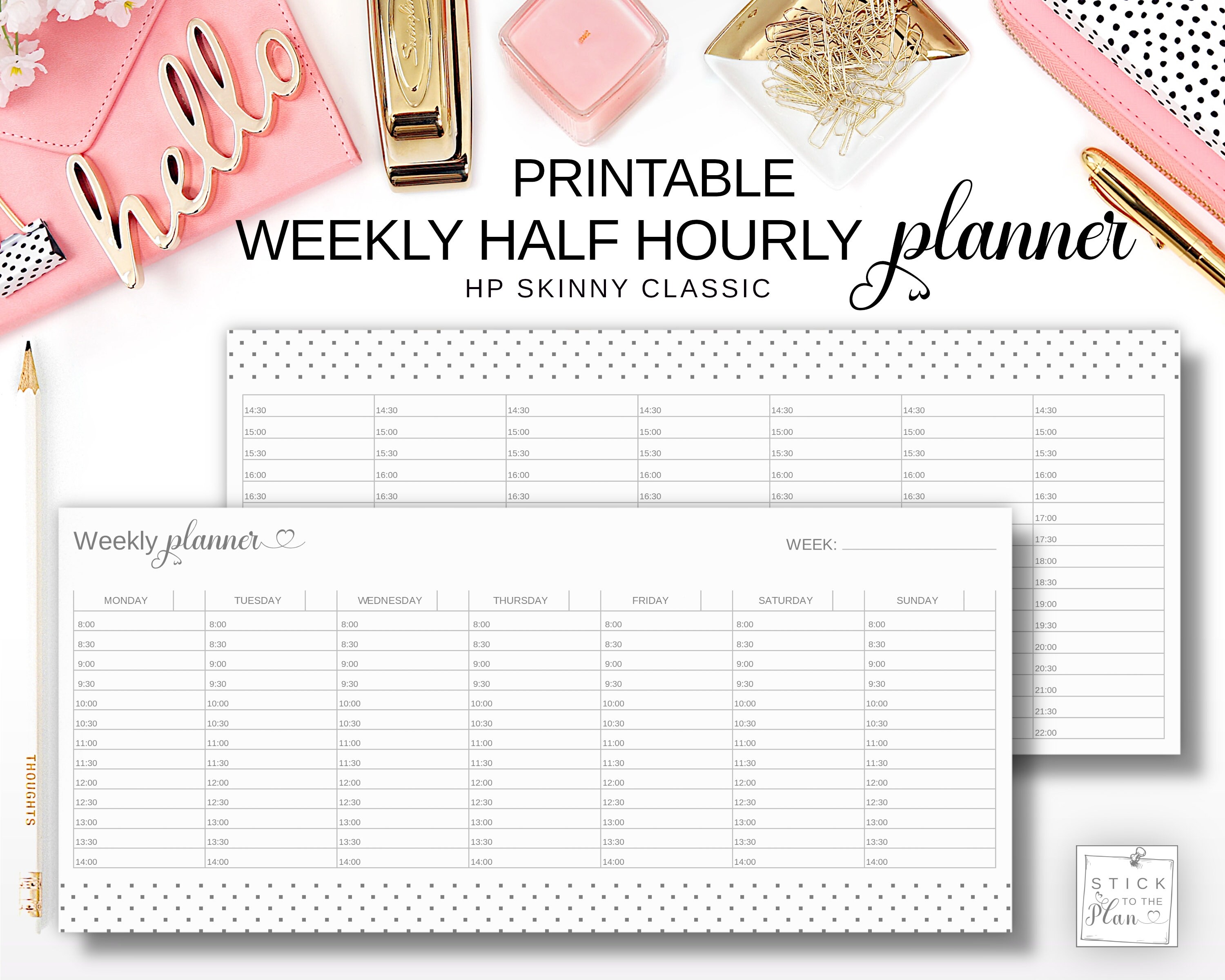 Half Hourly Weekly Schedule Printable Happy Planner Skinny Classic ...
