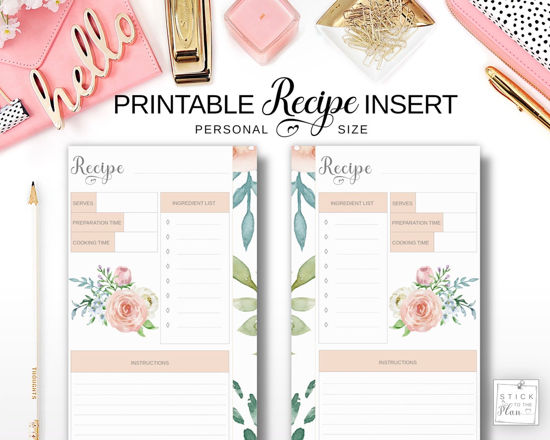 Personal Size Recipe Card Template, Printable Recipe Page, Personal ...