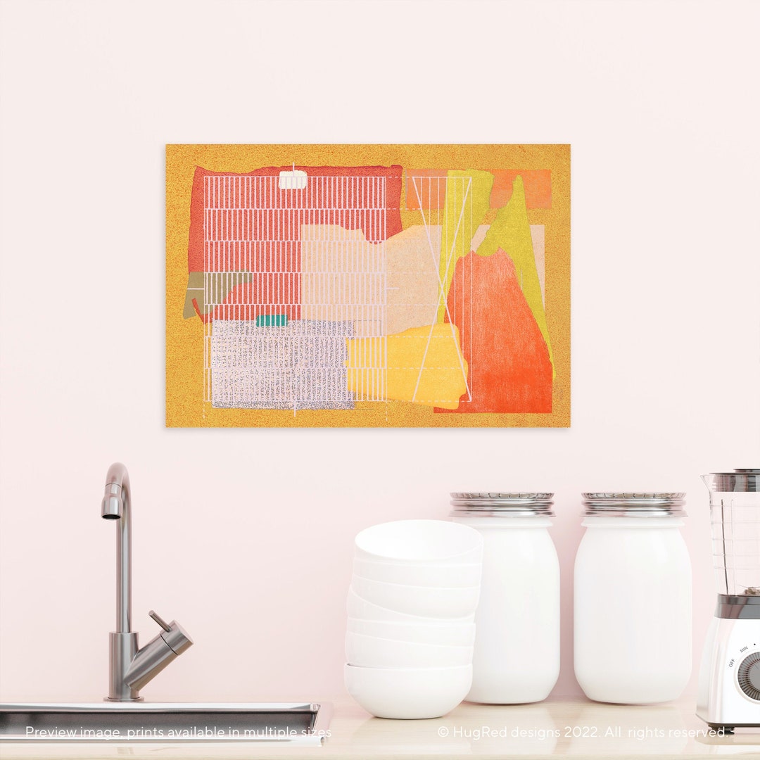 Modern Vintage Collage Print - Warm Coloured Abstract Composition With ...
