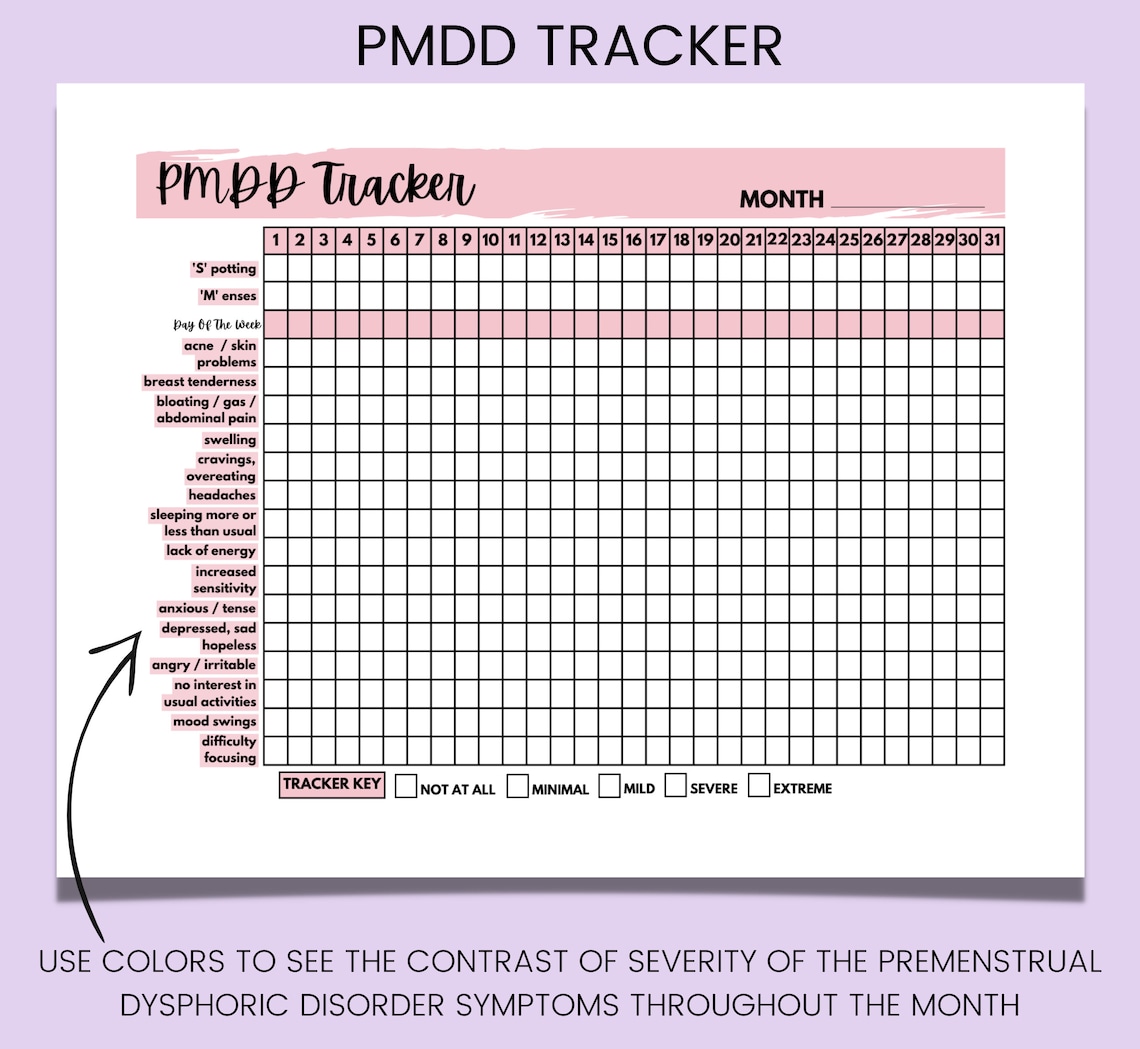 Printable PMDD Tracker Pms Symptoms Menstrual Cycle - Etsy