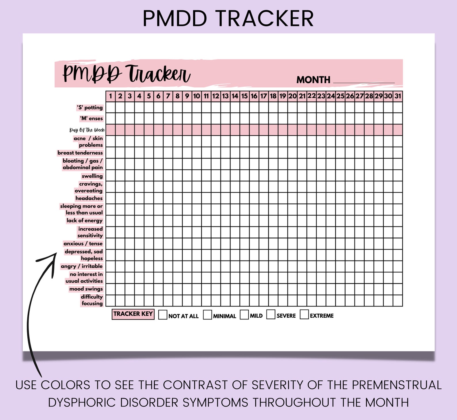 Printable PMDD Tracker Pms Symptoms Menstrual Cycle - Etsy