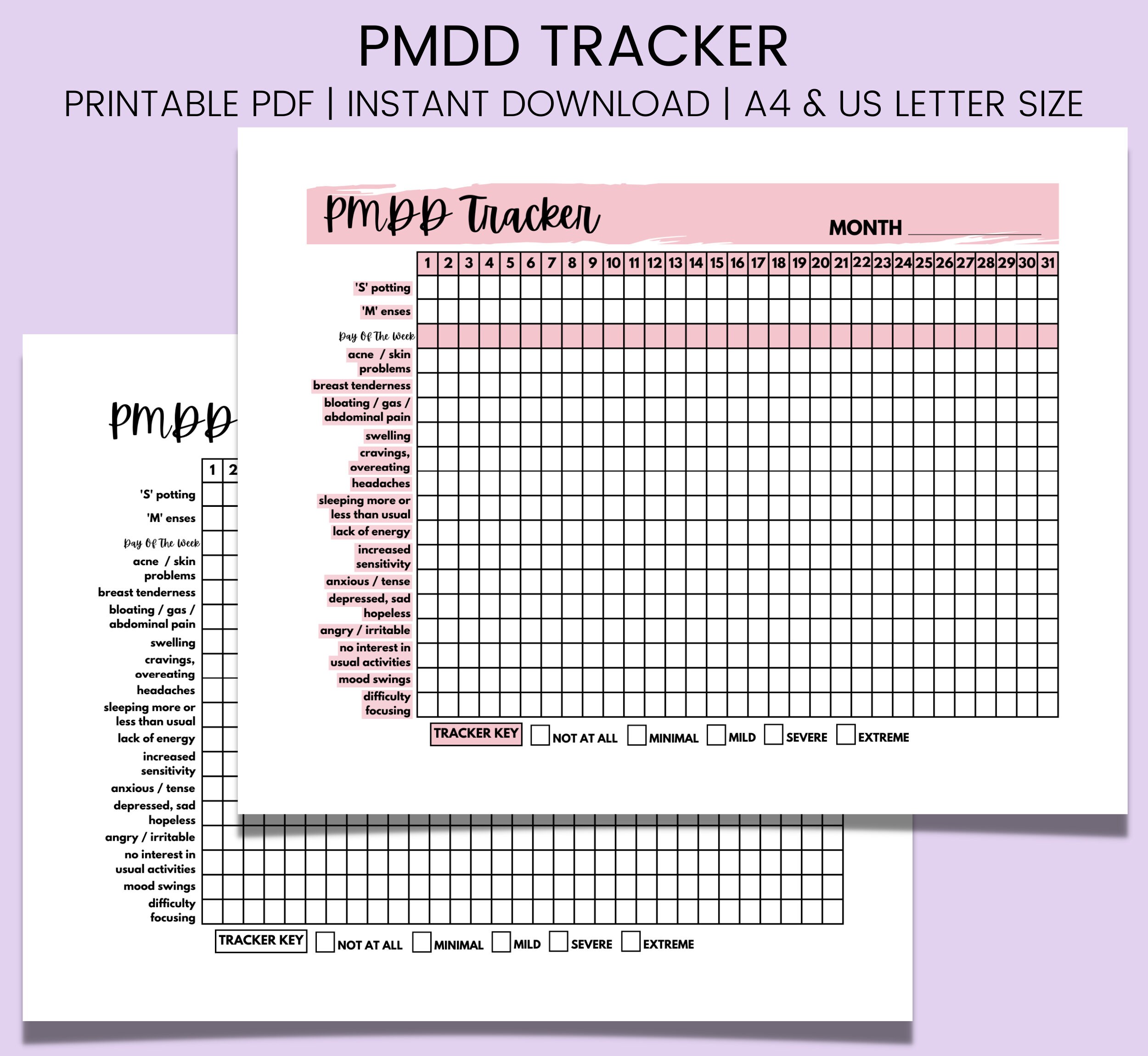Printable Pmdd Tracker Pms Symptoms Menstrual Cycle Etsy