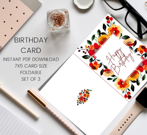 SET OF 3 Printable PDF Birthday Card for Her Foldable Birthday - Etsy