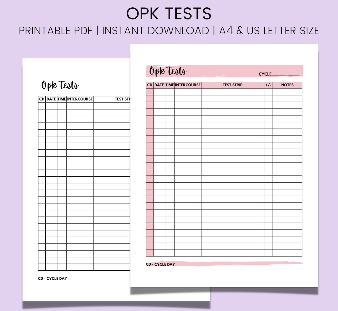 Printable OPK Tracker, Ovulation Test Strips Tracker, Ivf Journal, Ttc ...