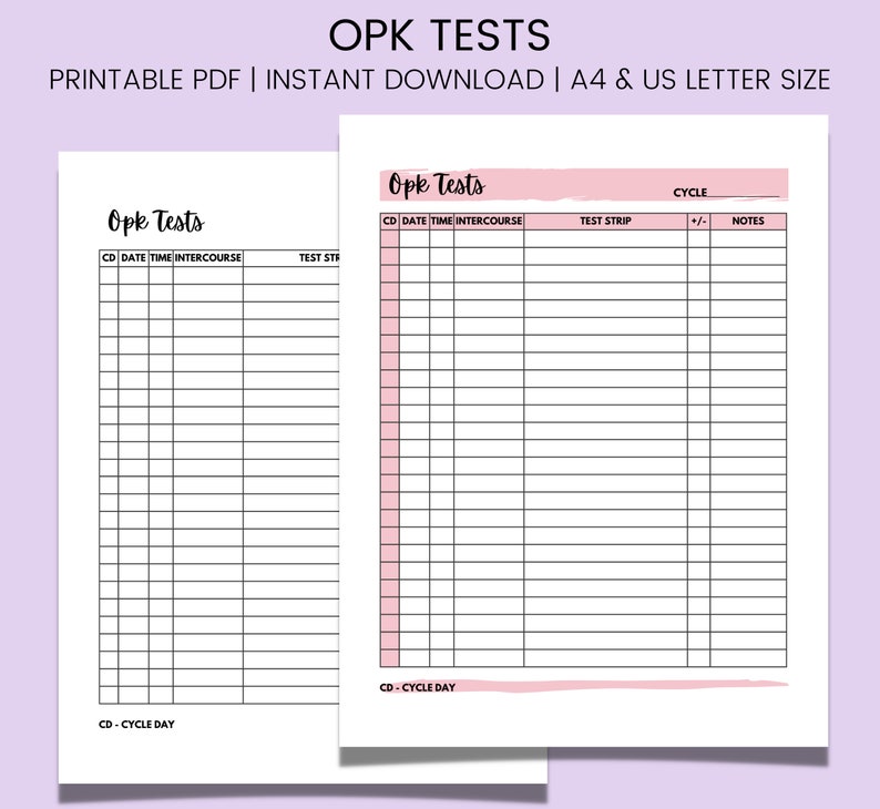 Printable OPK Tracker, Ovulation Test Strips Tracker, Ivf Journal, Ttc ...