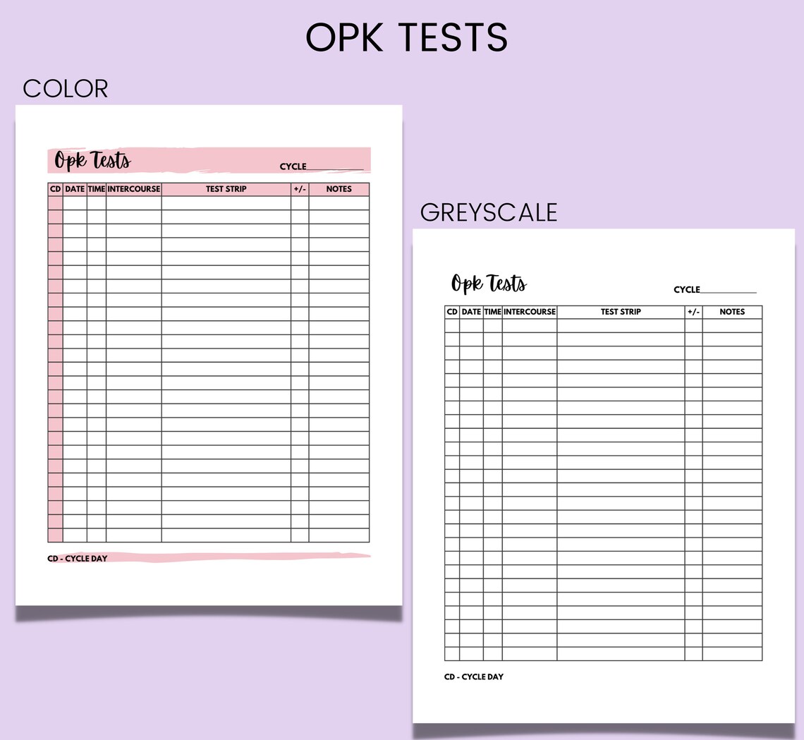 Printable OPK Tracker, Ovulation Test Strips Tracker, Ivf Journal, Ttc ...