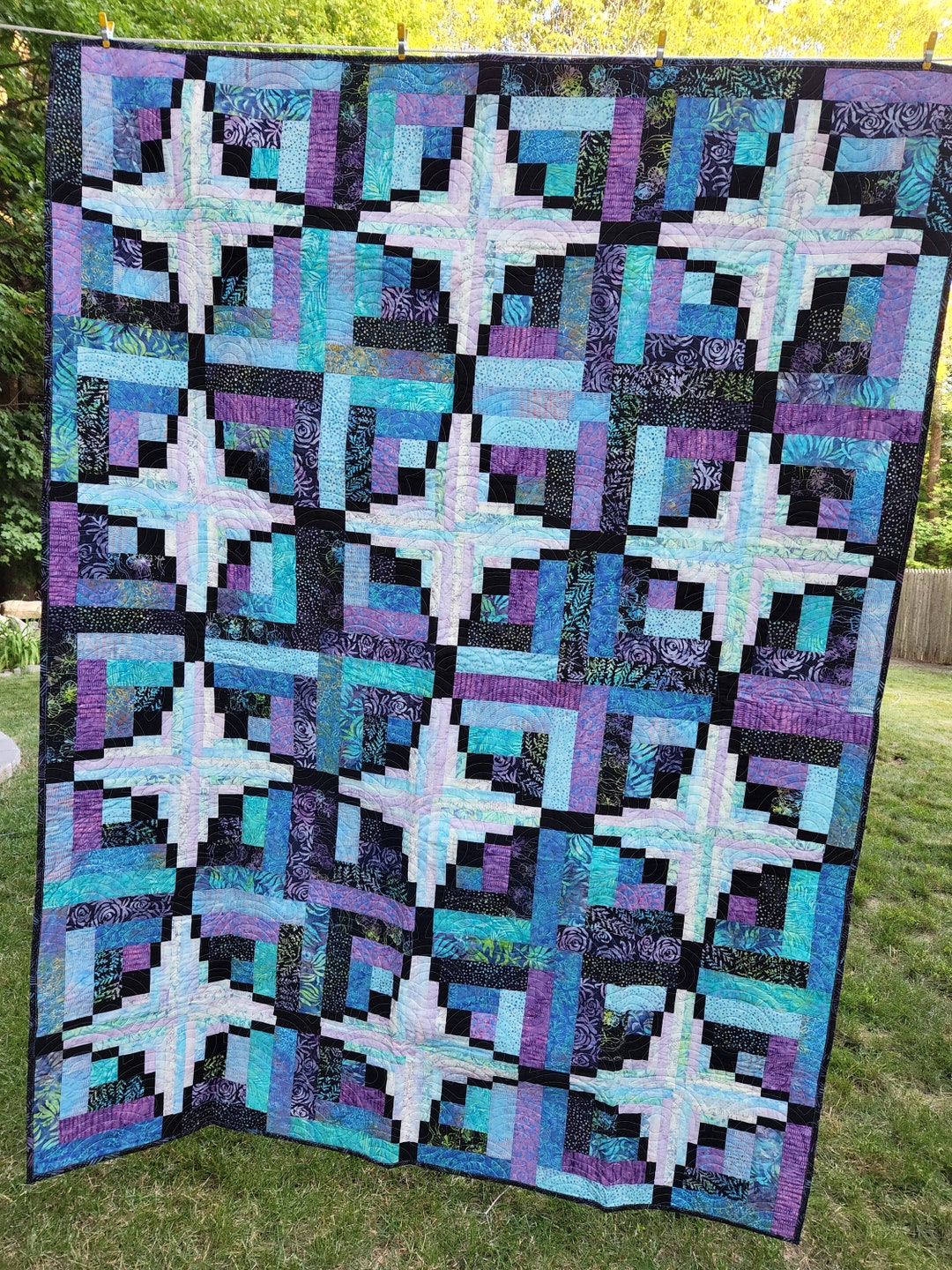 Curved Log Cabin Quilt Throw, Handmade - Etsy
