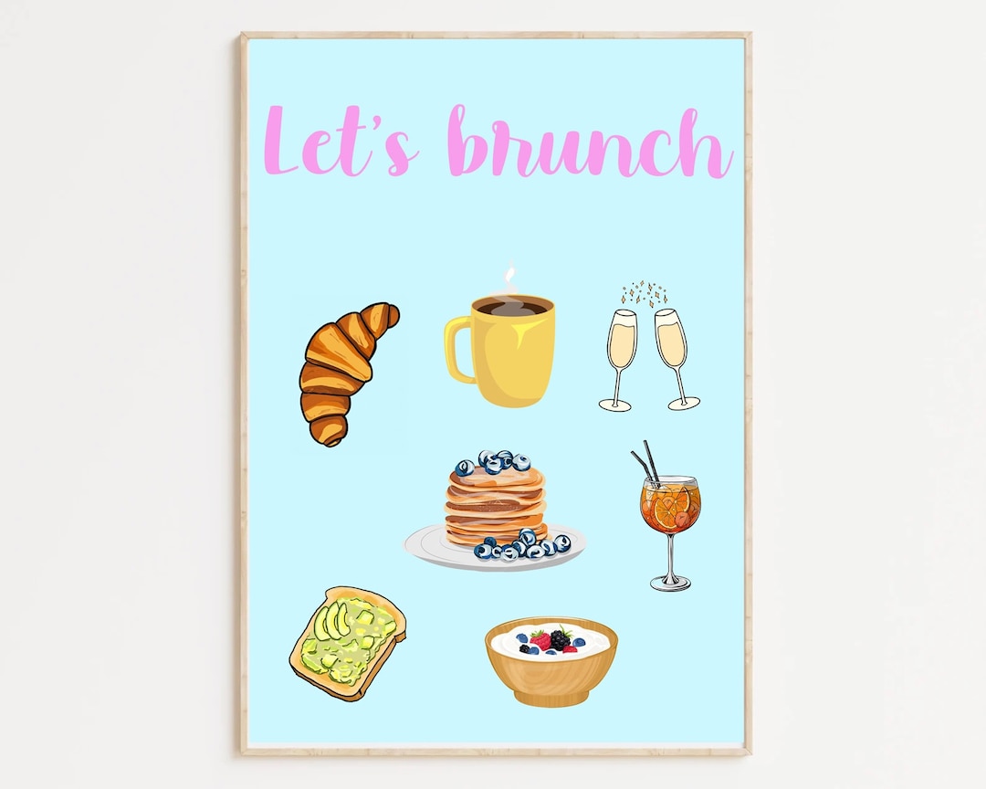 Let's Brunch Illustrated Print. Pastel, Calligraphy, Breakfast, Kitchen ...