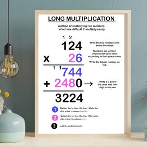LONG MULTIPLICATION Poster, Educational Poster for Kids, Rainbow ...