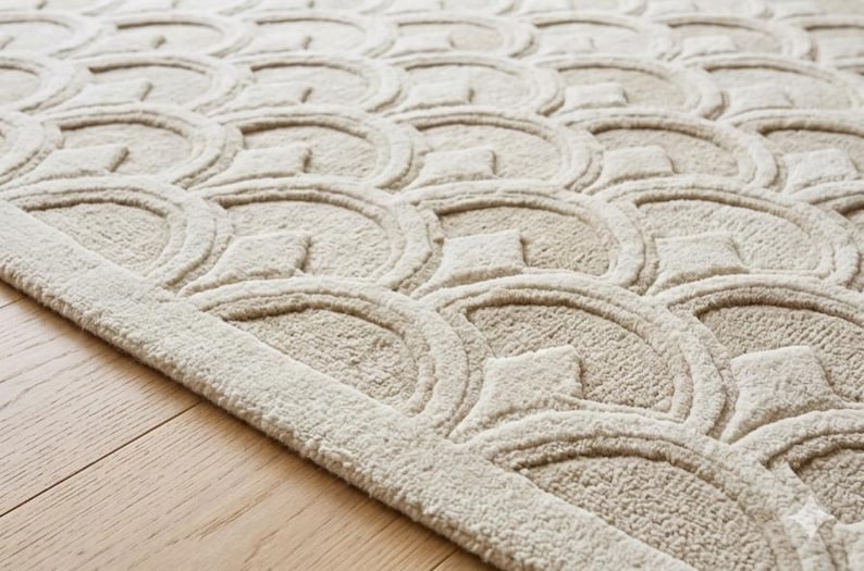 Contemporary Beige Rug, Art Deco Pattern Hand Tufted Large Area Carpet ...