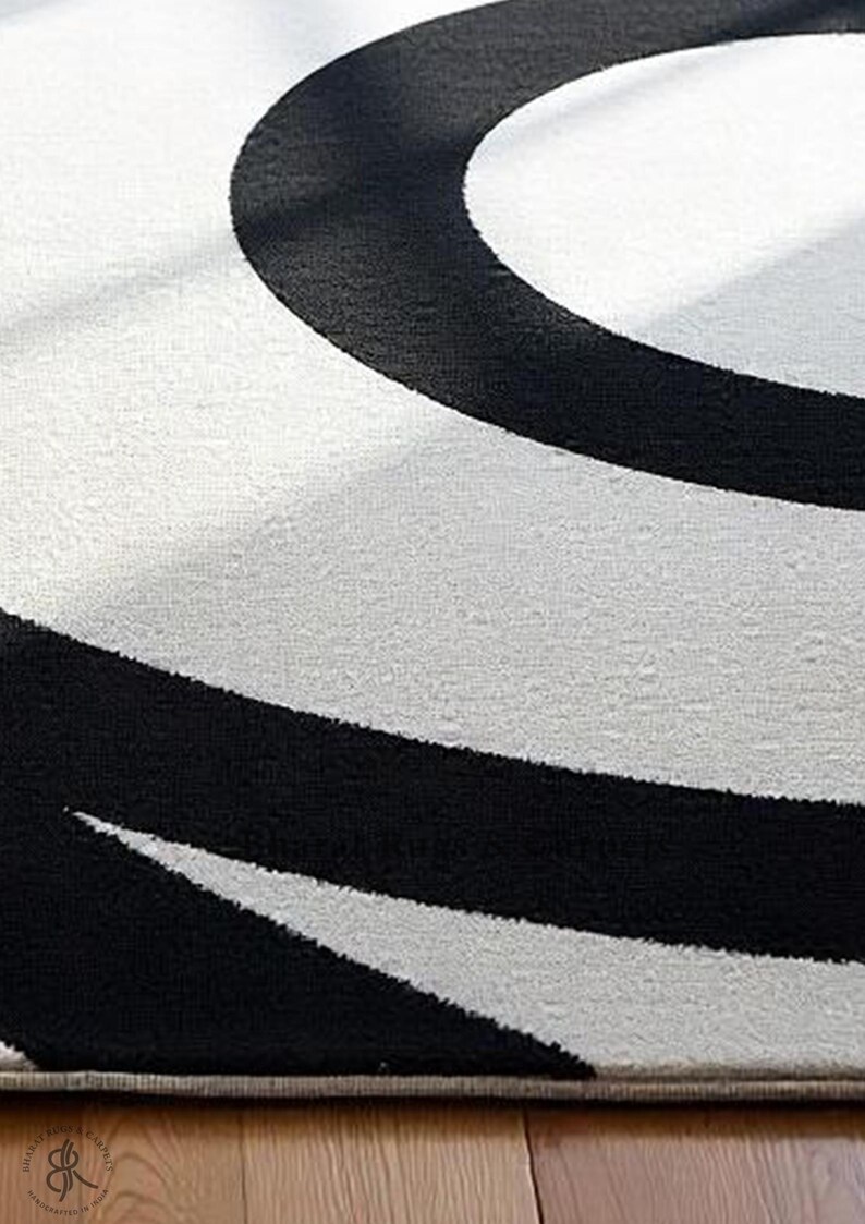 Modern Black and White Abstract Rug Hand Made Large Area Luxury Carpet ...