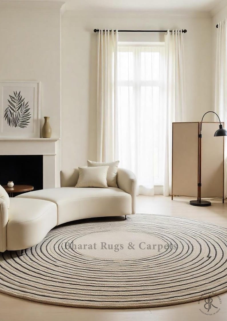 Hand Tufted Wool Round Rug Concentric Circle Design Large Area Rug ...