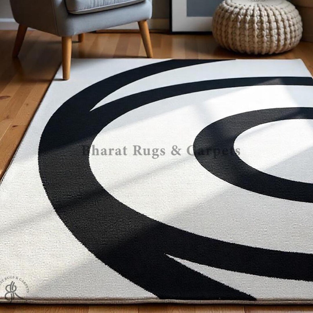 Modern Black and White Abstract Rug Hand Made Large Area Luxury Carpet ...