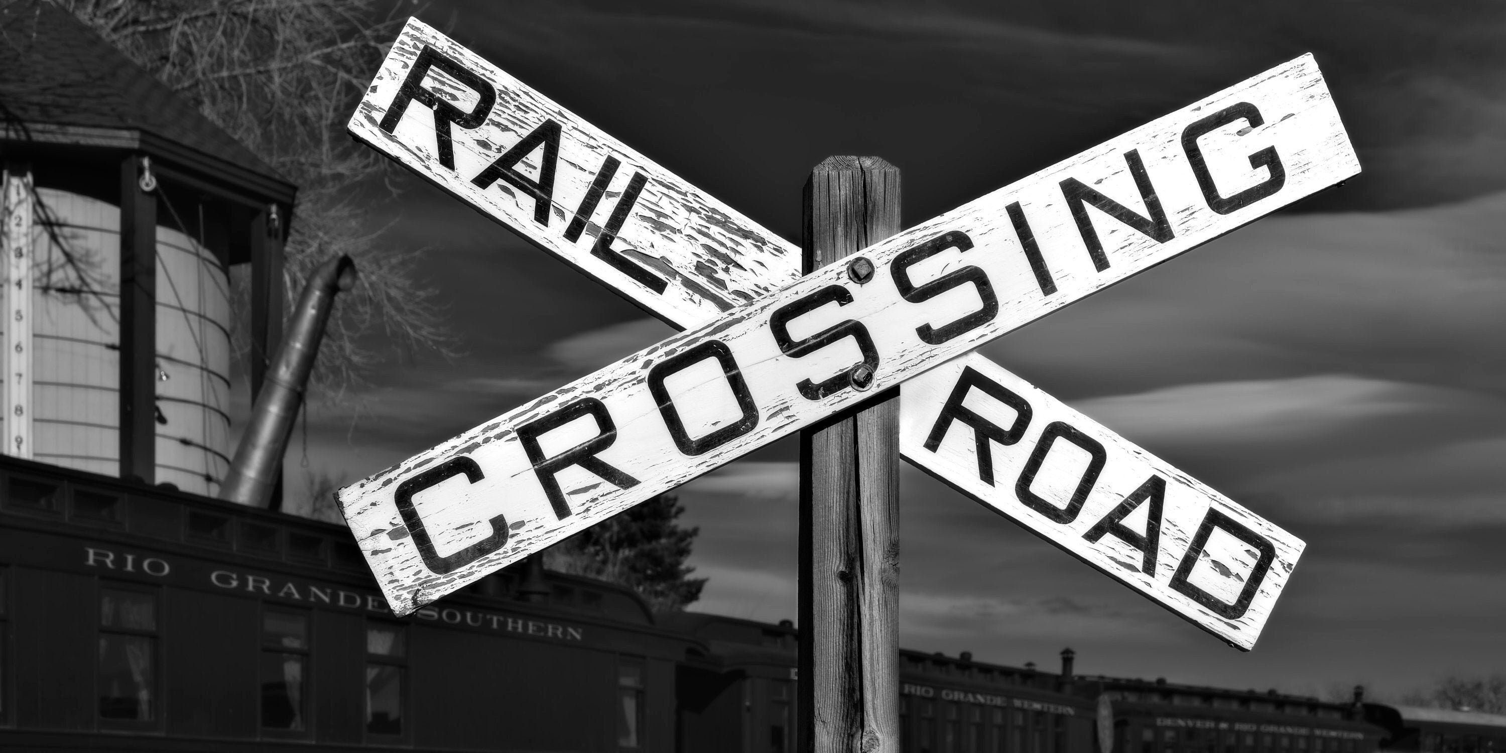 Railroad Crossing Traffic Sign - Train Crossing - Black & White Wall ...