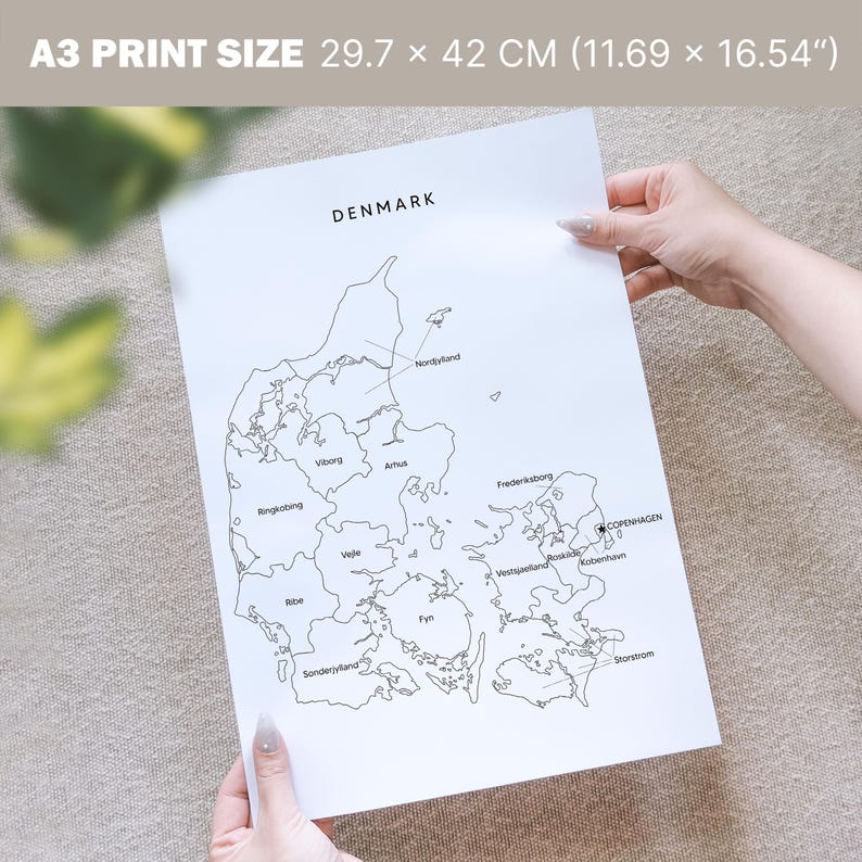 Printable Denmark Map – Minimalist Denmark Map With Regions & Islands ...