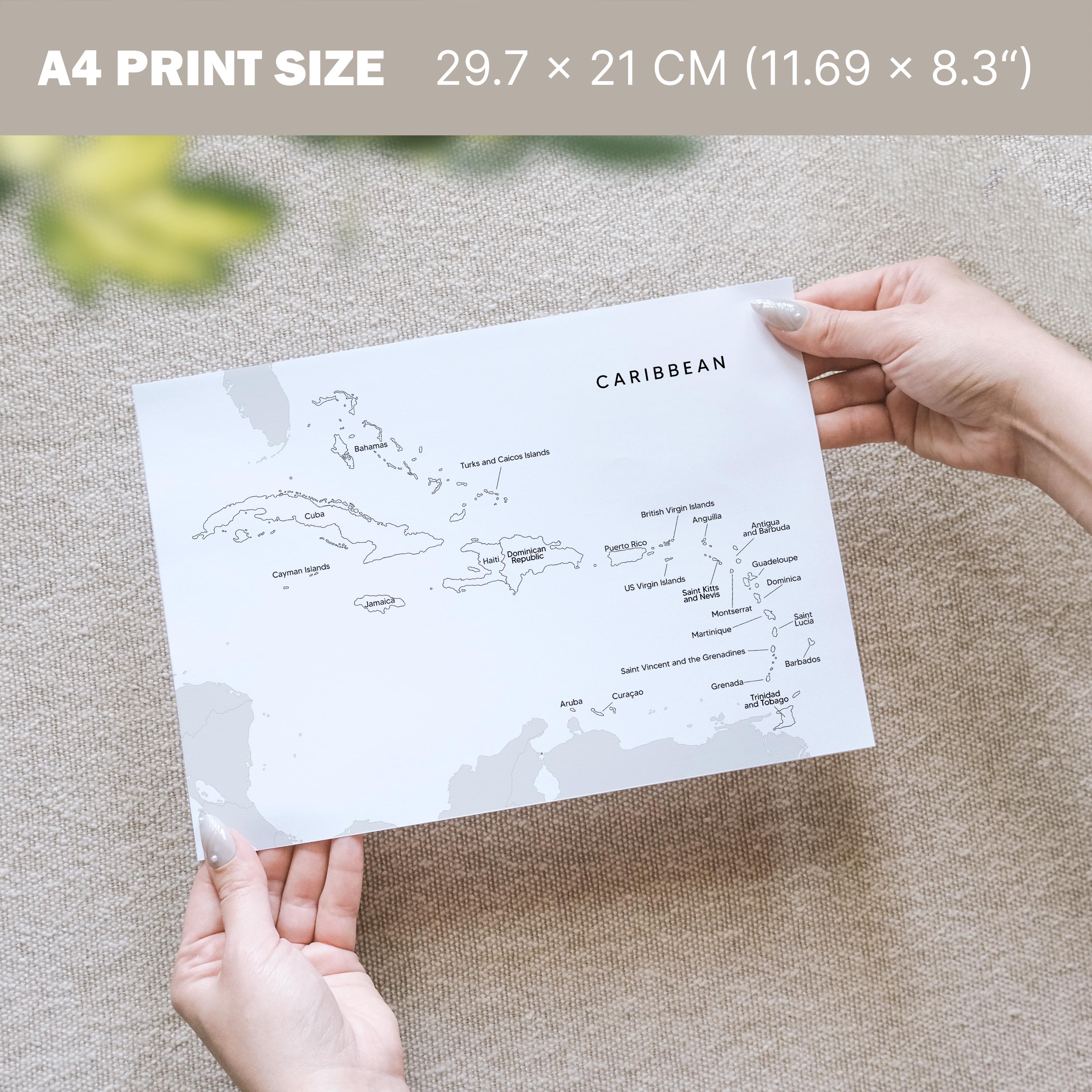 Printable Caribbean Map – Black & White Map | A5, A4, A3, A1 Sizes ...