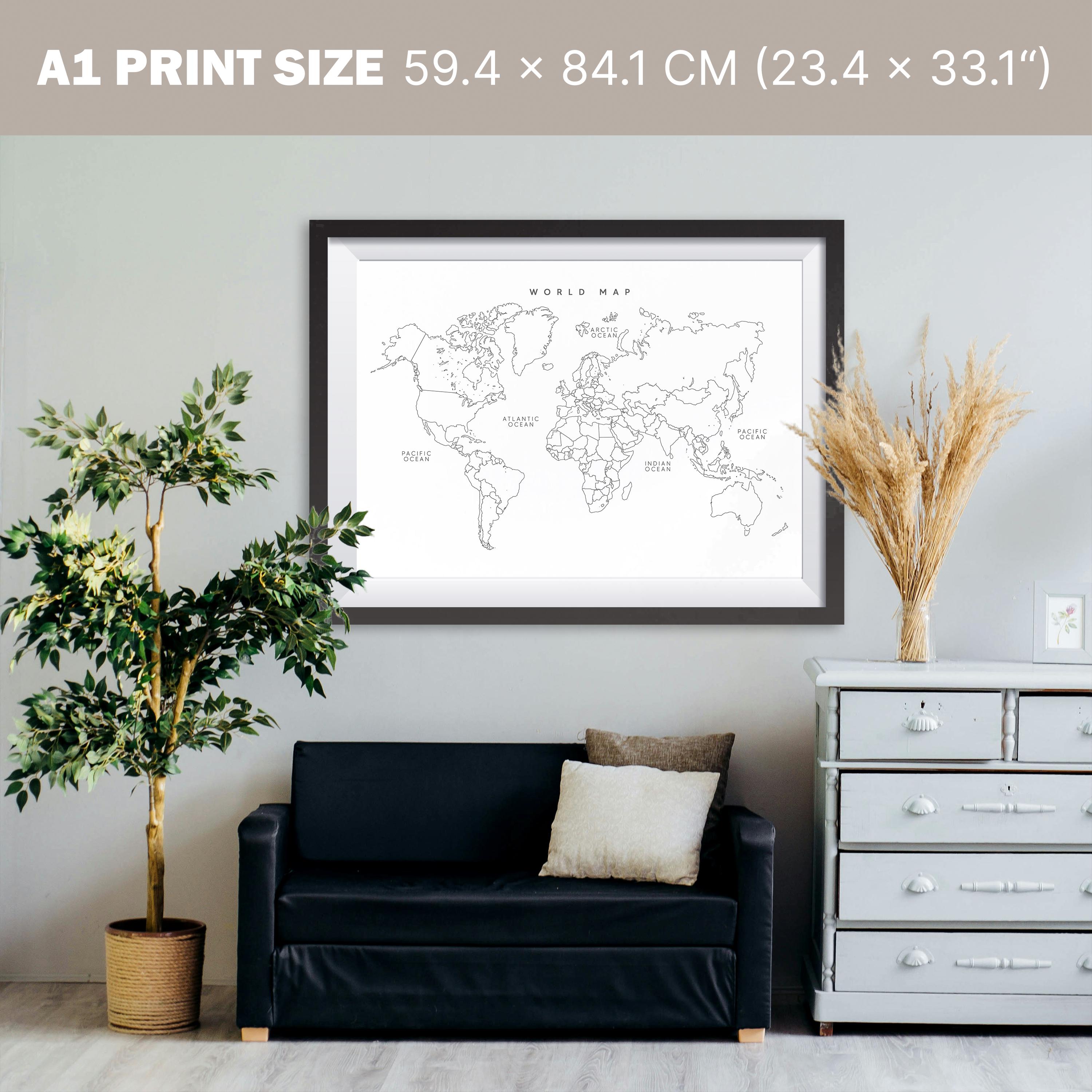 World Map Printable Instant Download – A5 A4 A3 A1 Sizes, Digital Map ...