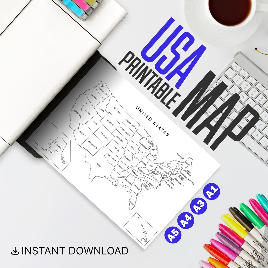 Printable United States Map, Black & White US Map, Map of the United ...