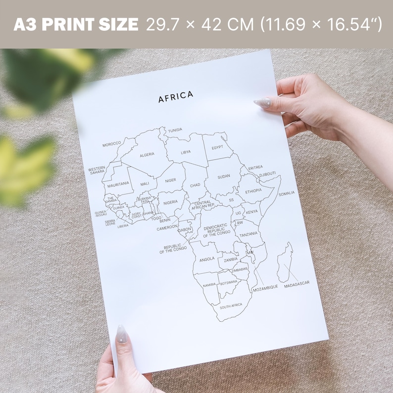 Printable Africa Map PDF | Blank Outline Map for Kids Coloring, Homeschool Geography, Travel ...