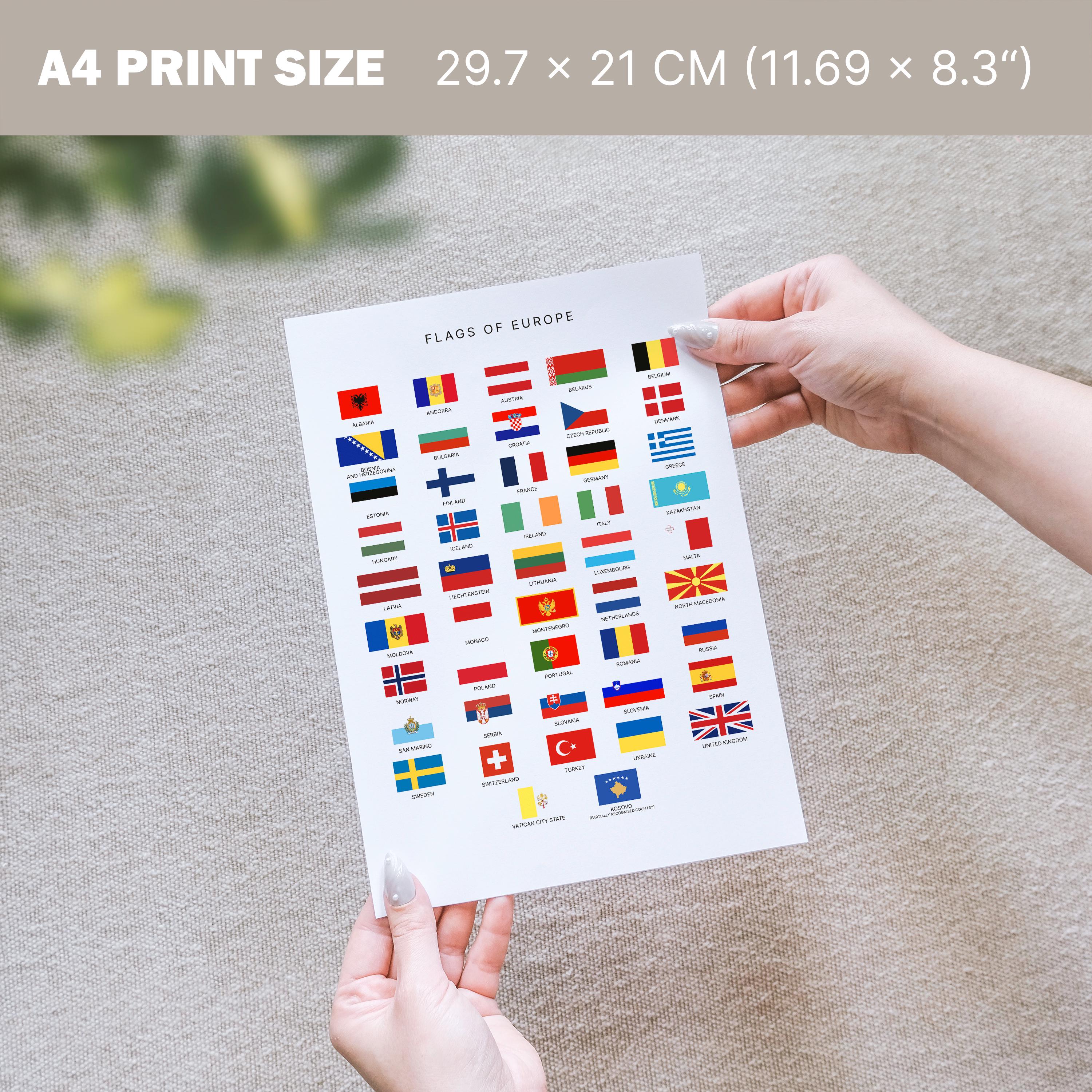 Printable Europe Flags | Digital Download | A4, A3, A1 Sizes | World ...