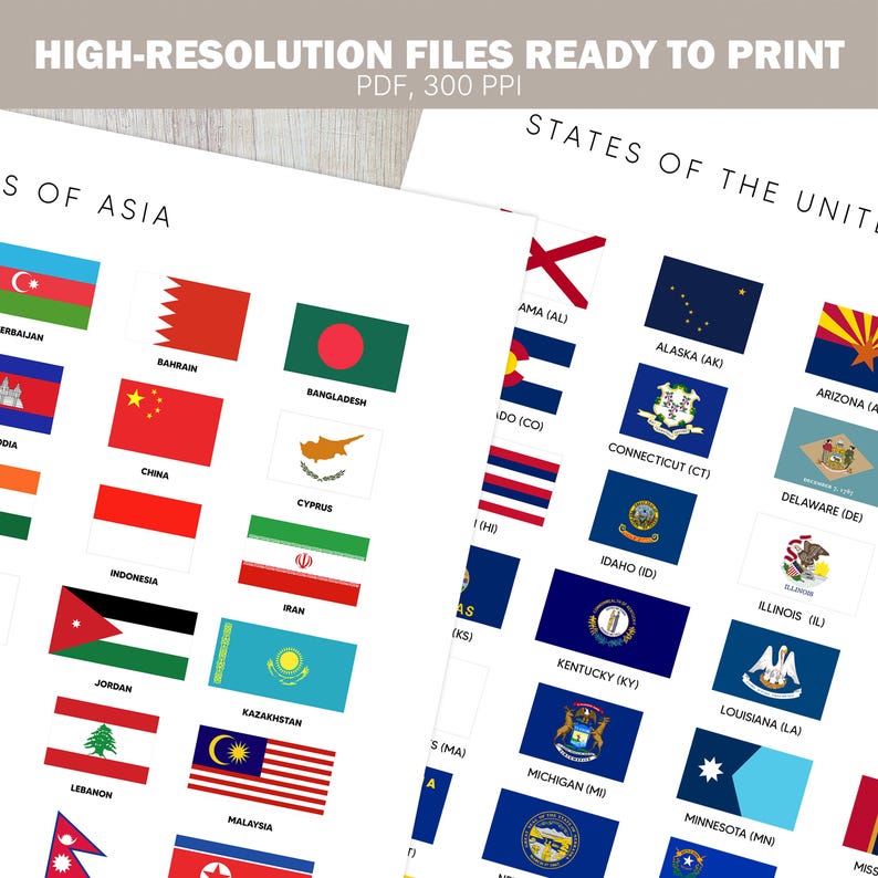 50 US State Flags Printable | USA Flags Digital Download | A4, A3, A1 ...