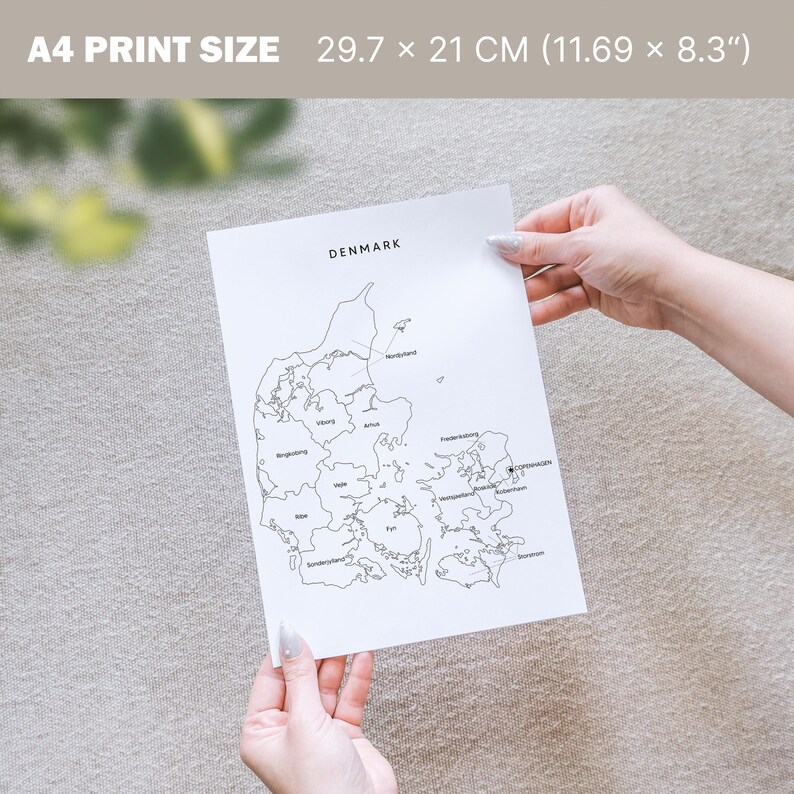 Printable Denmark Map – Minimalist Denmark Map With Regions & Islands ...