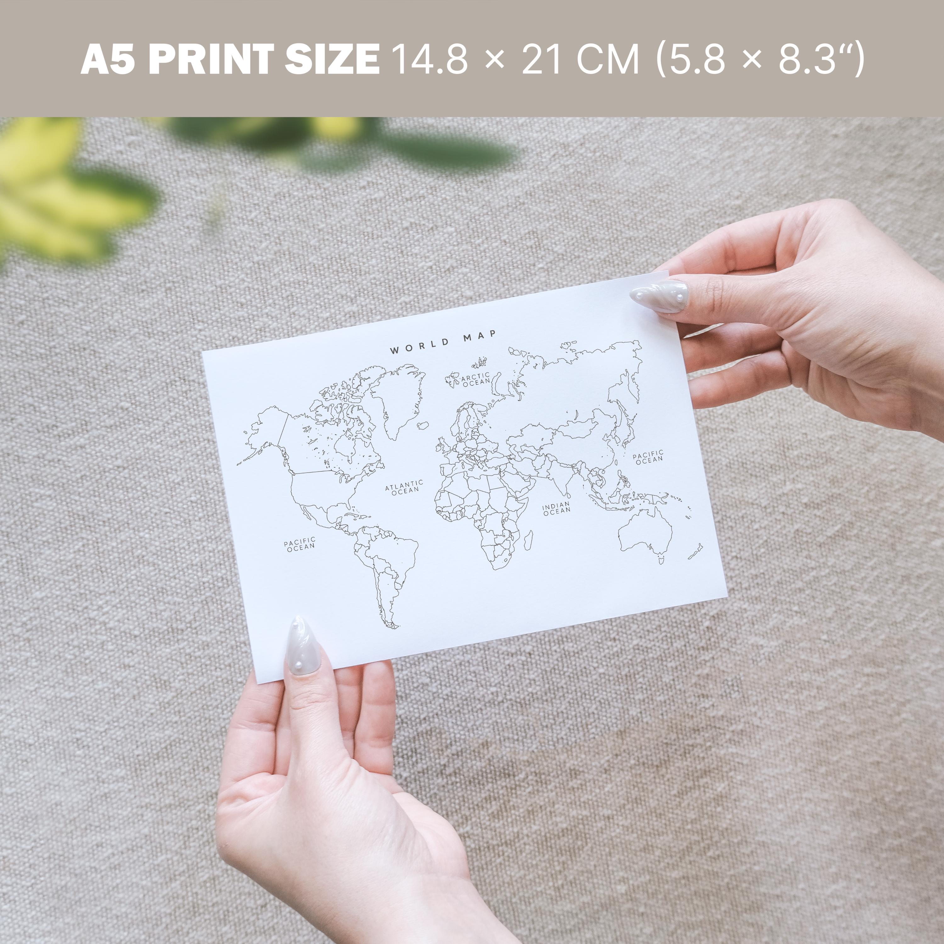 World Map Printable Instant Download – A5 A4 A3 A1 Sizes, Digital Map ...
