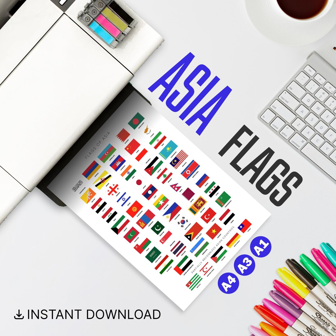 Printable Flags of Asia | Digital Download | A4, A3, A1 Sizes ...