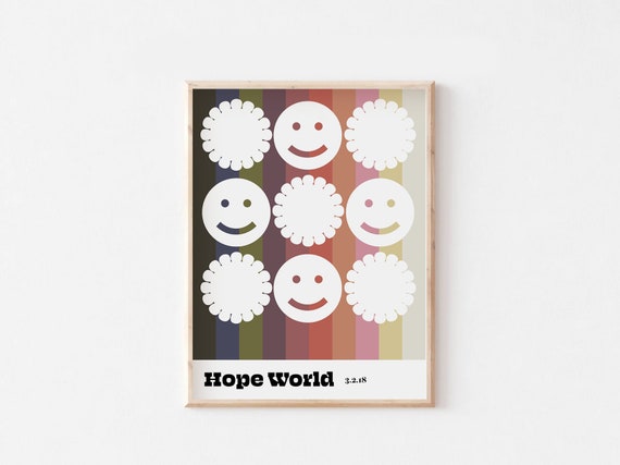 Hope World Smiley Earthtone BTS Minimal Wall Art DIGITAL - Etsy