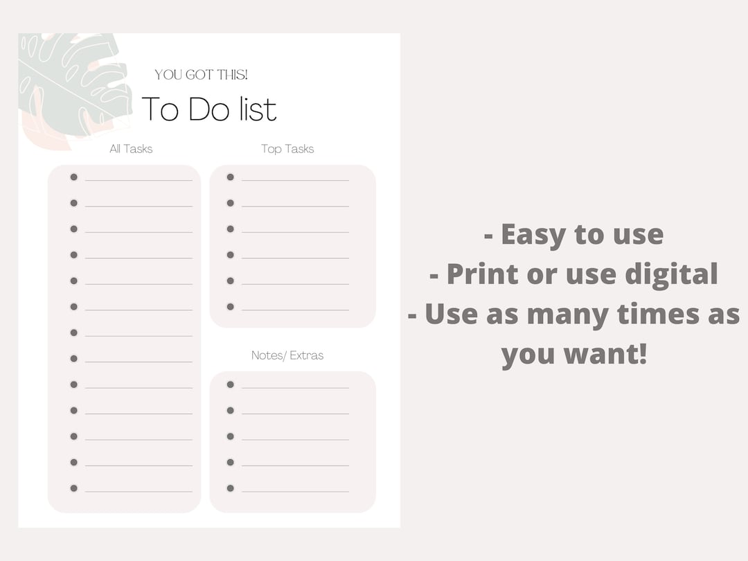 Digital to Do List, Digital Download, Notes, Printable, PDF, to Do List ...