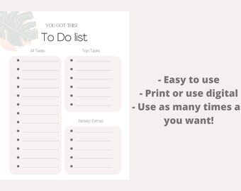 Printable to Do List, Digital Download, Notes, Printable, PDF, to Do ...