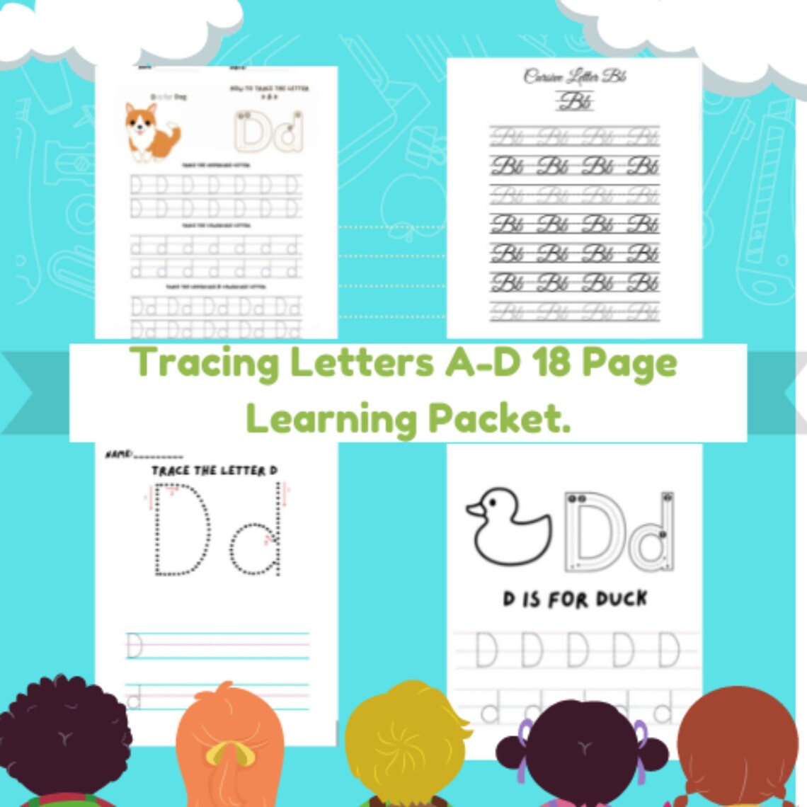 18 Page Tracing Letters A-D for Pre-k- 1st Grade - Etsy