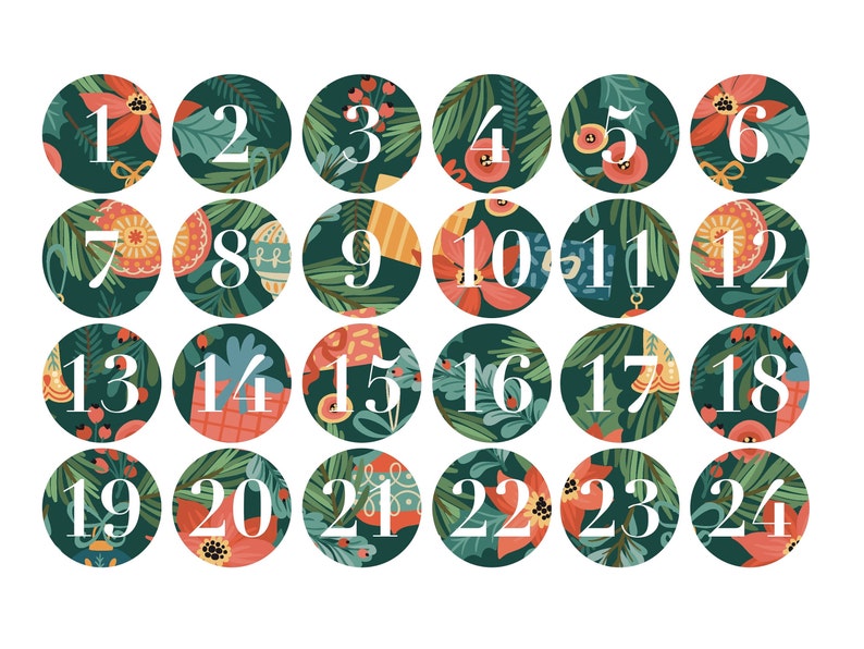 Adventskalender Nummern Sticker Zahlen Aufkleber PDF JPG - Etsy