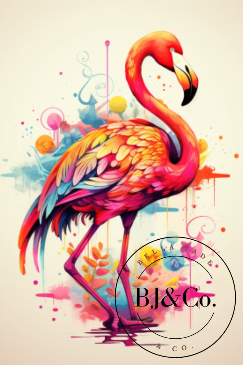 Printable Colorful Flamingo Art Vintage Tropical Bird Painting ...