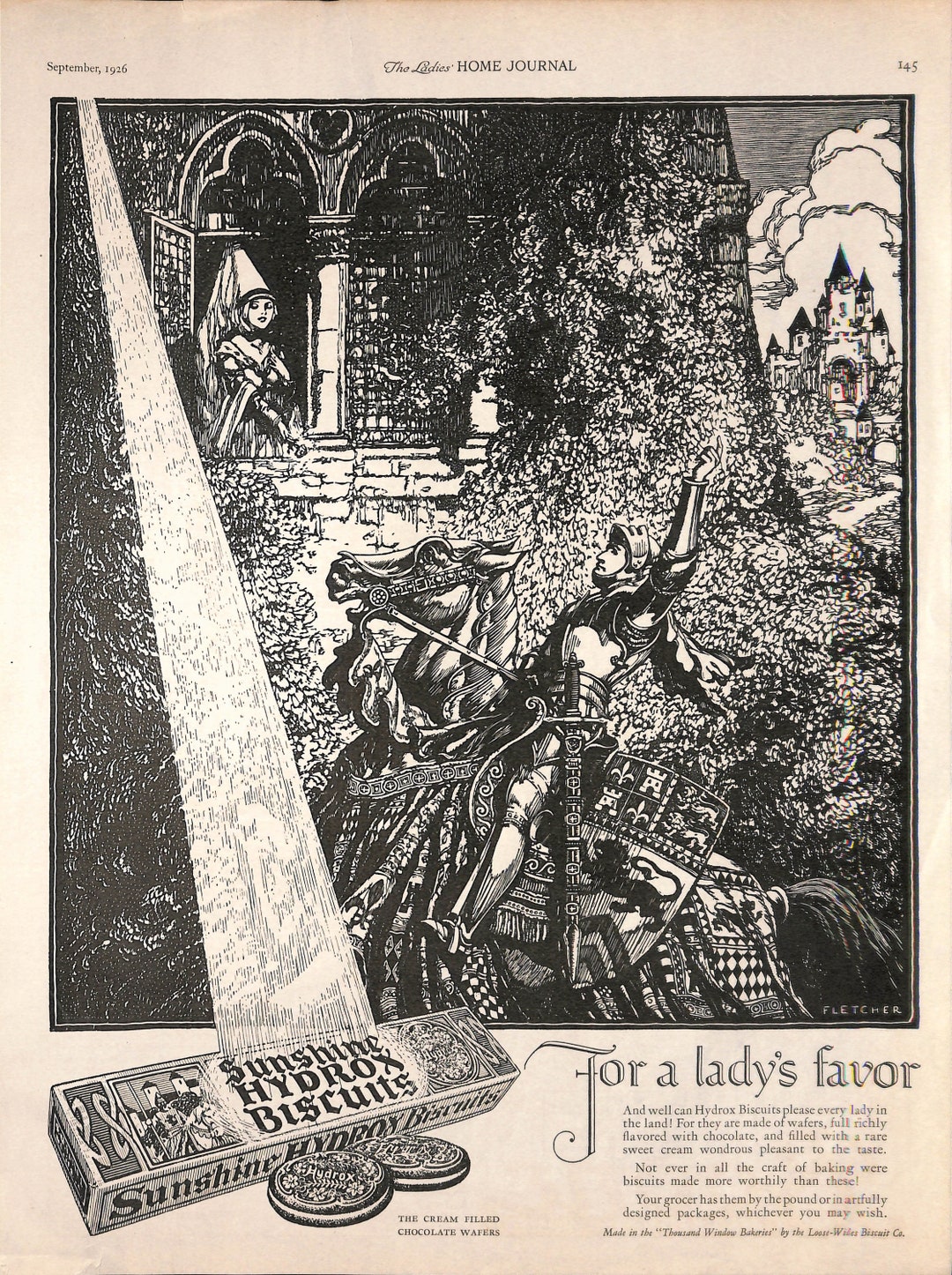 1926 Vintage Print Ad Hydrox Biscuits Medieval A/s Fletcher for A Lady ...